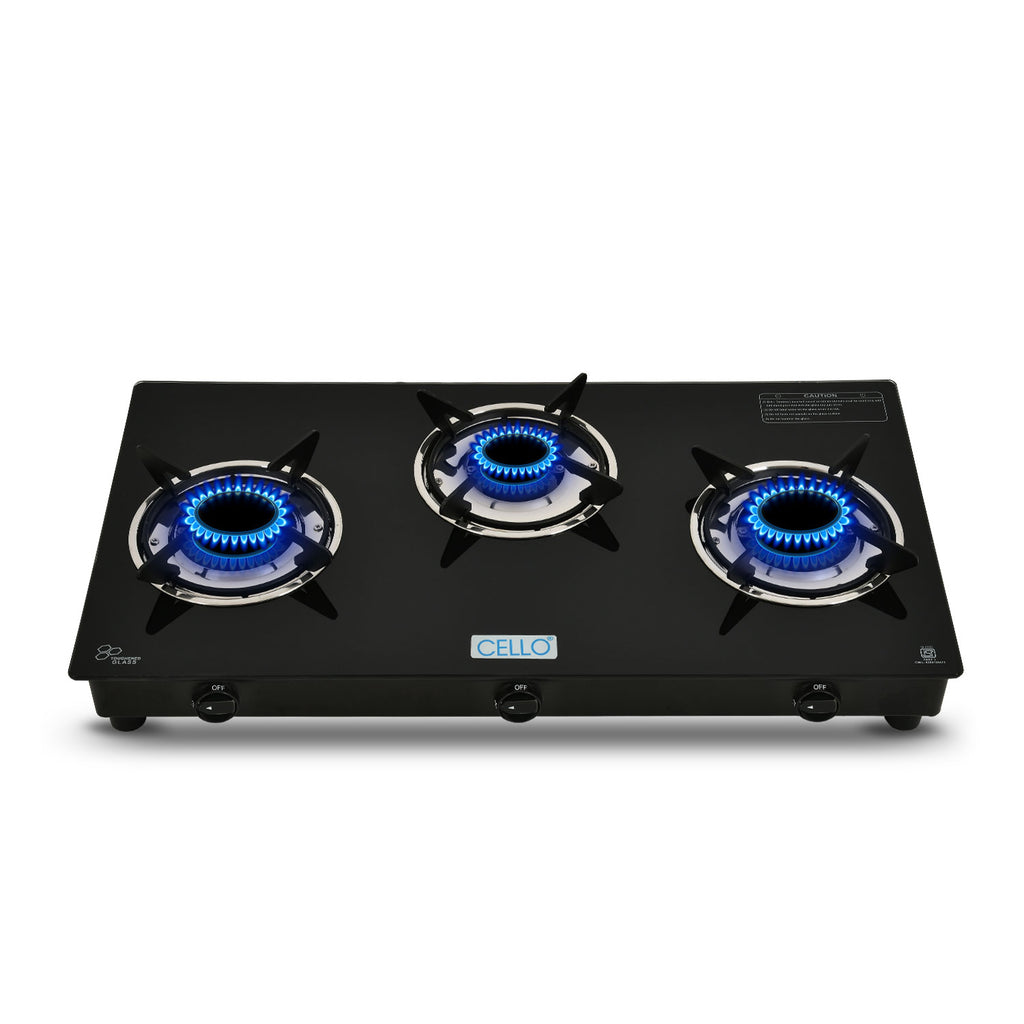 CELLO Regal Black Gas Cooktop, Toughened Glass, ISI Certified 1 Year W