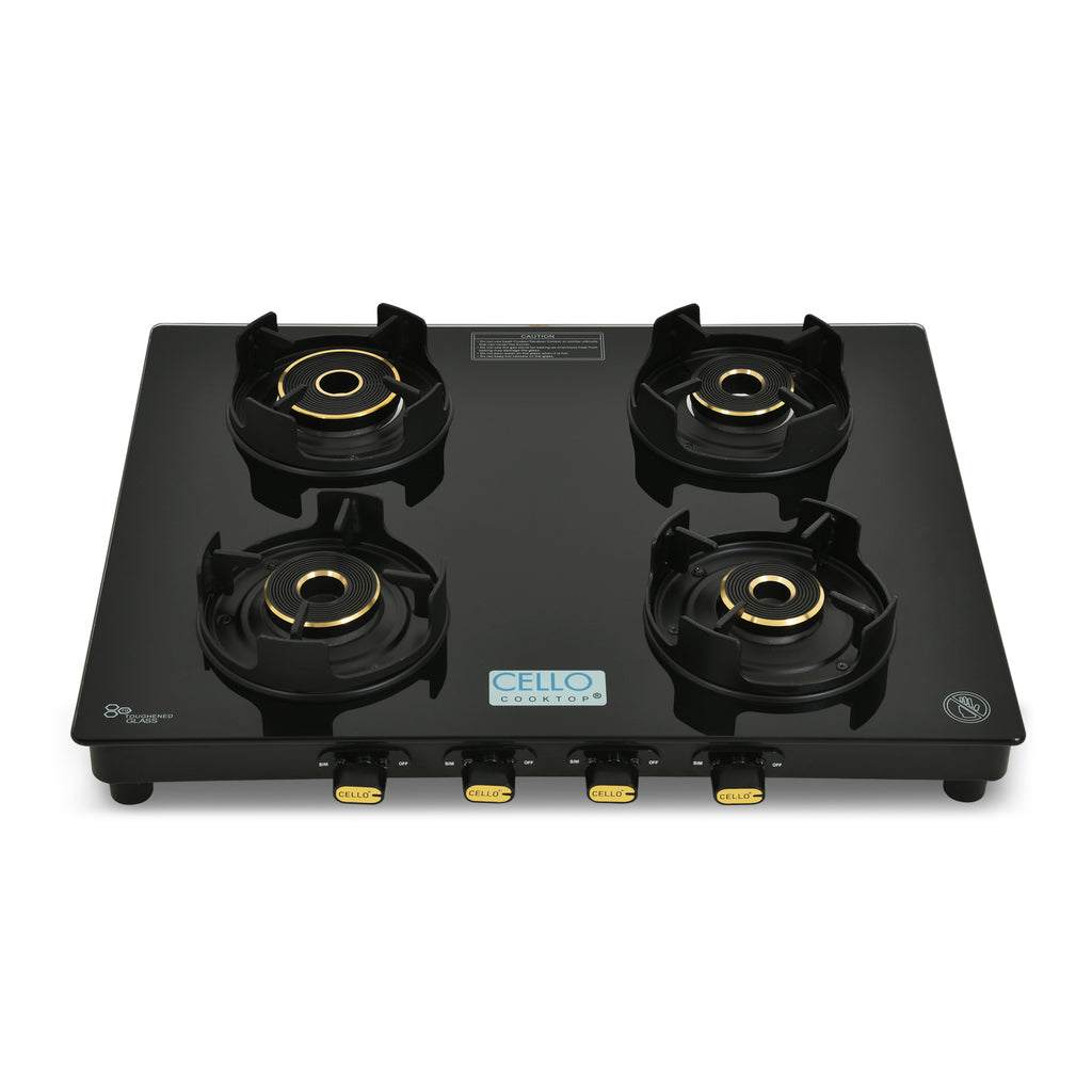 CELLO Granito Black Gas Cooktop, Dual Shade Toughened Glass, ISI Certi